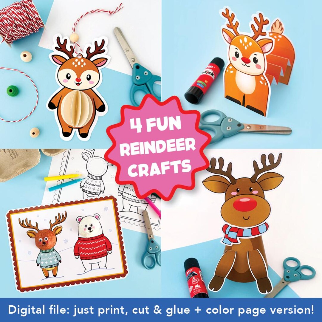 Reindeer Craft Bundle | 4 Printable Christmas Crafts Deer | Low Prep ...