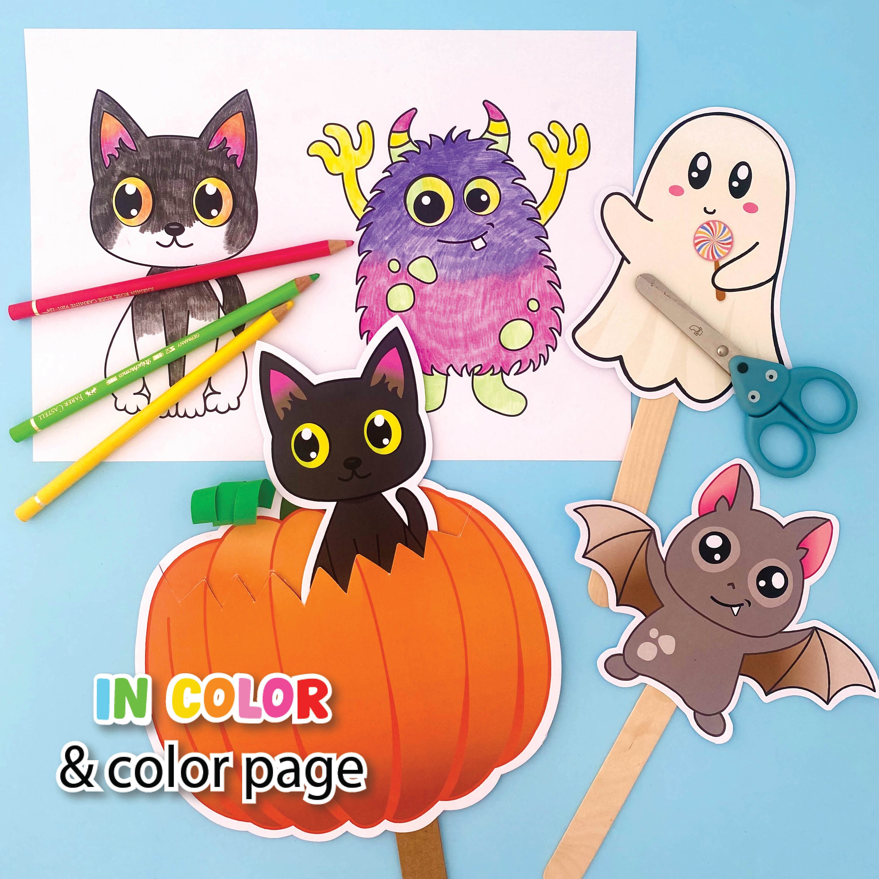Printable Craft Halloween Activity, Pumpkin With Halloween Puppets ...