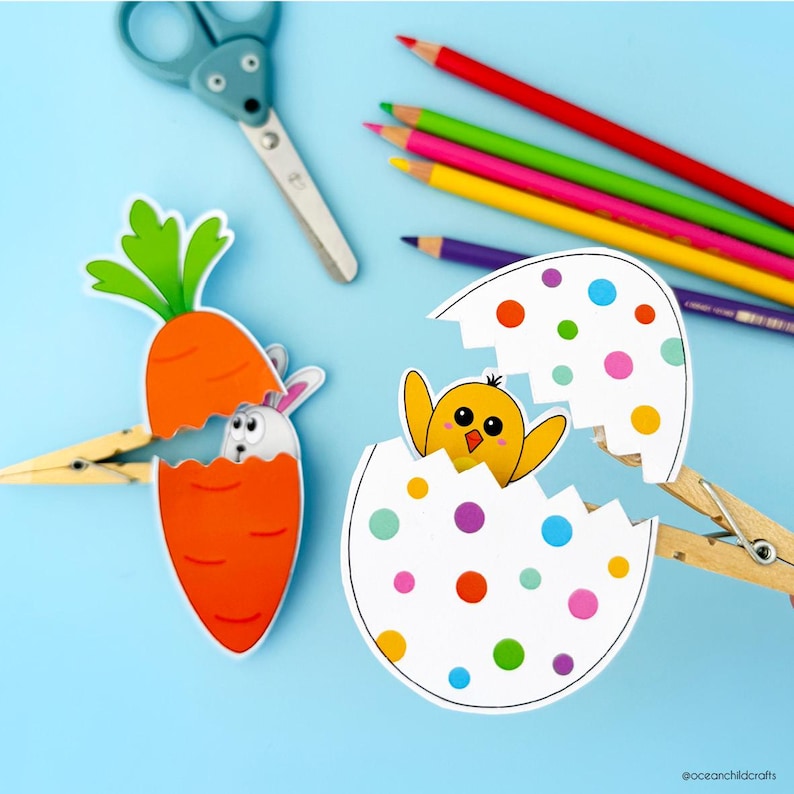 Easter Egg Surprise Craft Printable Color Cut and Glue Bunny Coloring ...