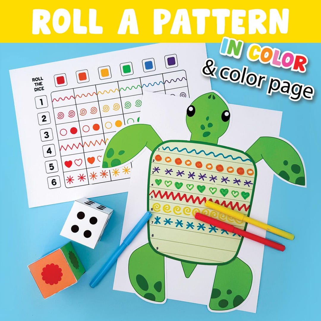 Roll A Pattern Printable Sea Turtle Game Dice Activity Ocean Animal ...