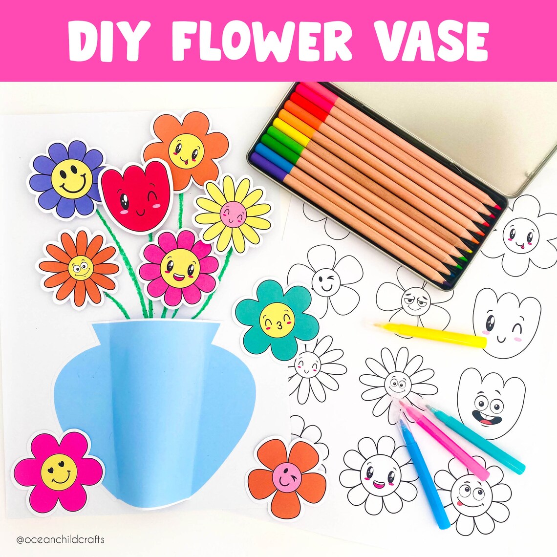 DIY Flower Craft Printable Mothers Day Floral Bouquet Mom Birthday ...