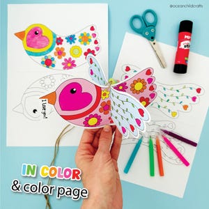 DIY Mobile Spring Bird Craft Valentine's Day Coloring Activity ...