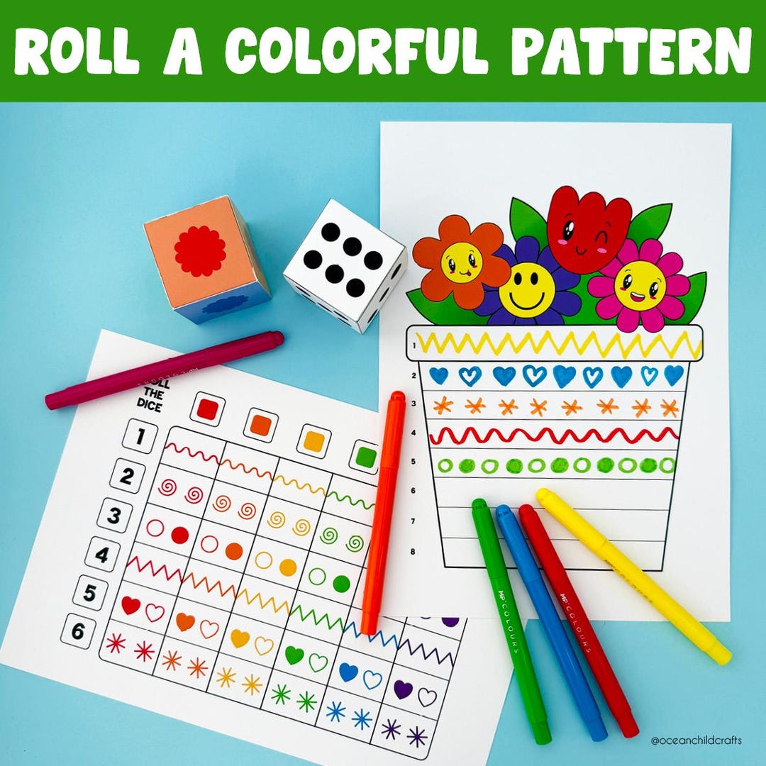 Roll A Pattern Printable Spring Activity Decorate A Flower Pot ...
