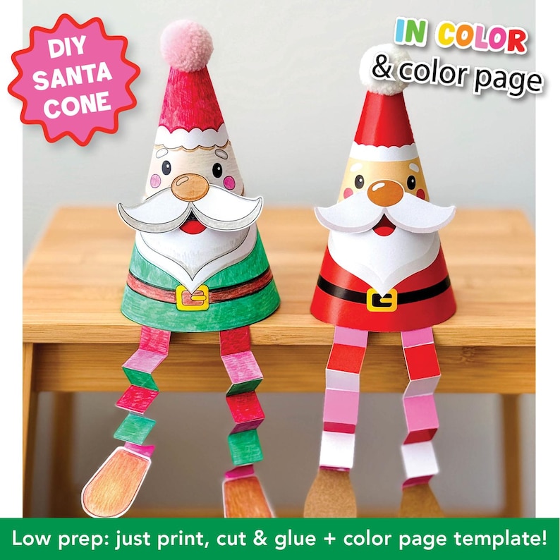 Printable Santa Craft + Coloring Page | Christmas Kids Activity Print ...