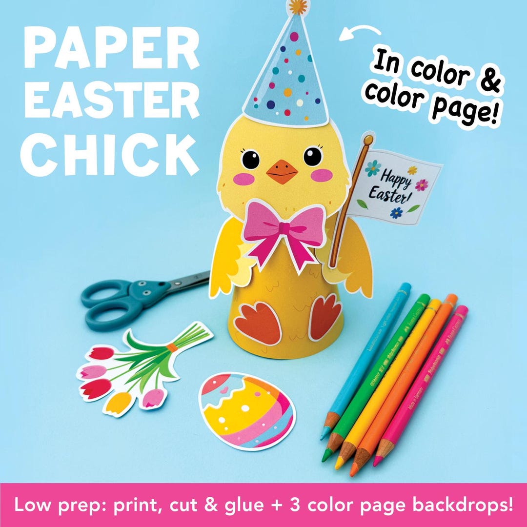 Paper Easter Chick Craft Printable in Color and Coloring Page – DIY ...