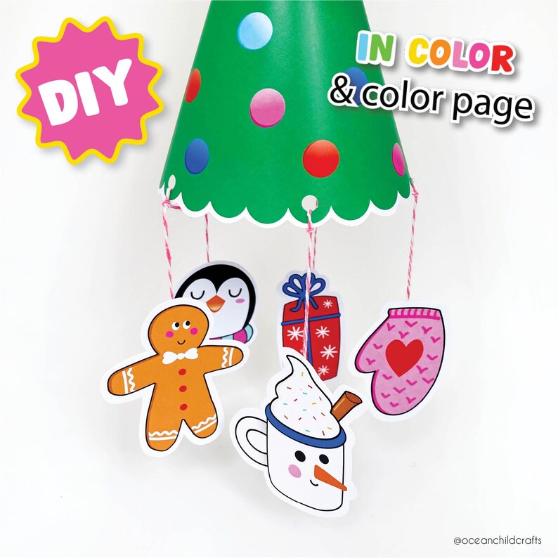 DIY Christmas Tree Mobile Craft Printable Easy Prep Holiday Craft ...