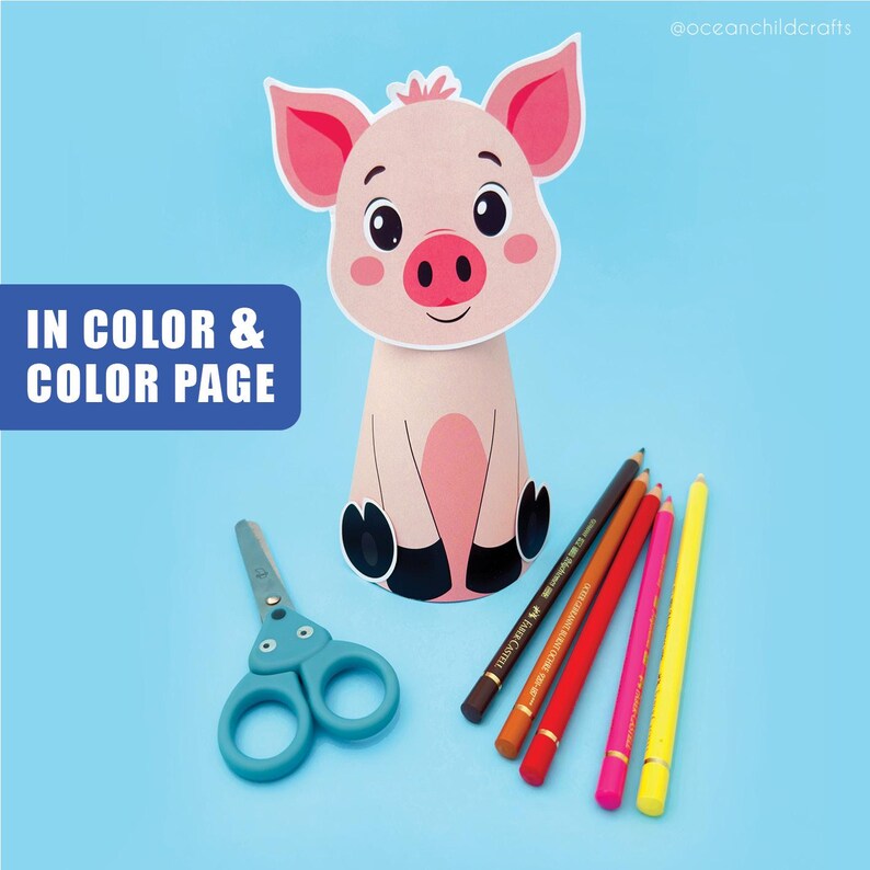 Paper Cone Pig Craft Printable | Farm Animal Piglet Craft for Kids ...