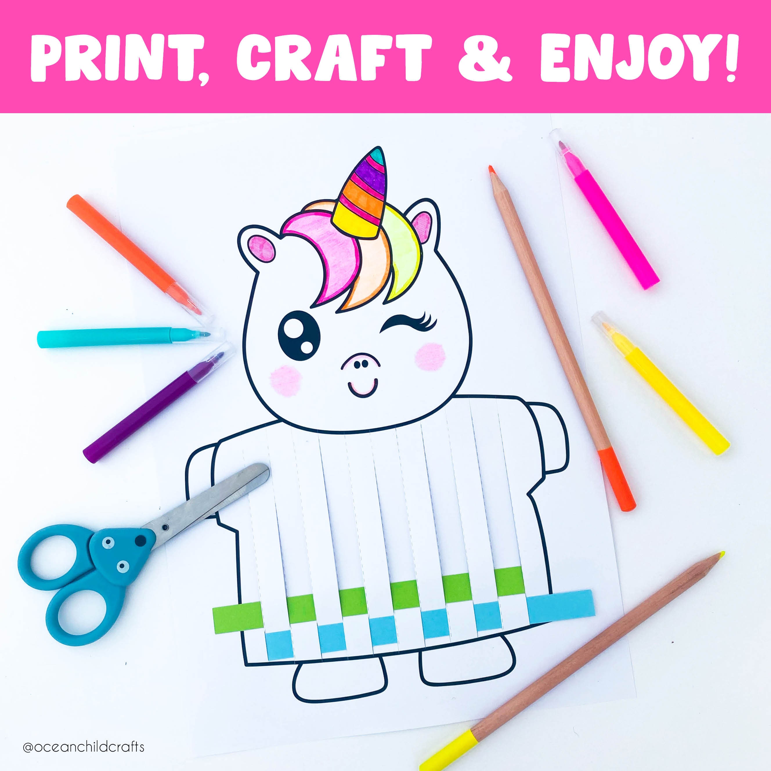 FUN Unicorn Craft Printable Kids Activity Unicorn Party Craft Preschool ...
