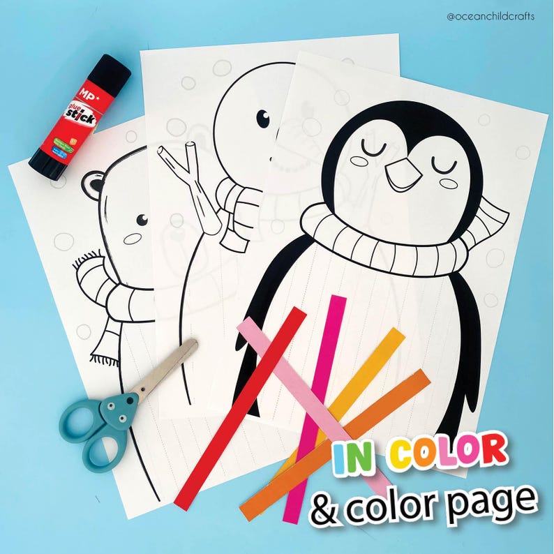 Printable Winter Bundle Art Activity Kids: Snowman Penguin Polarbear ...