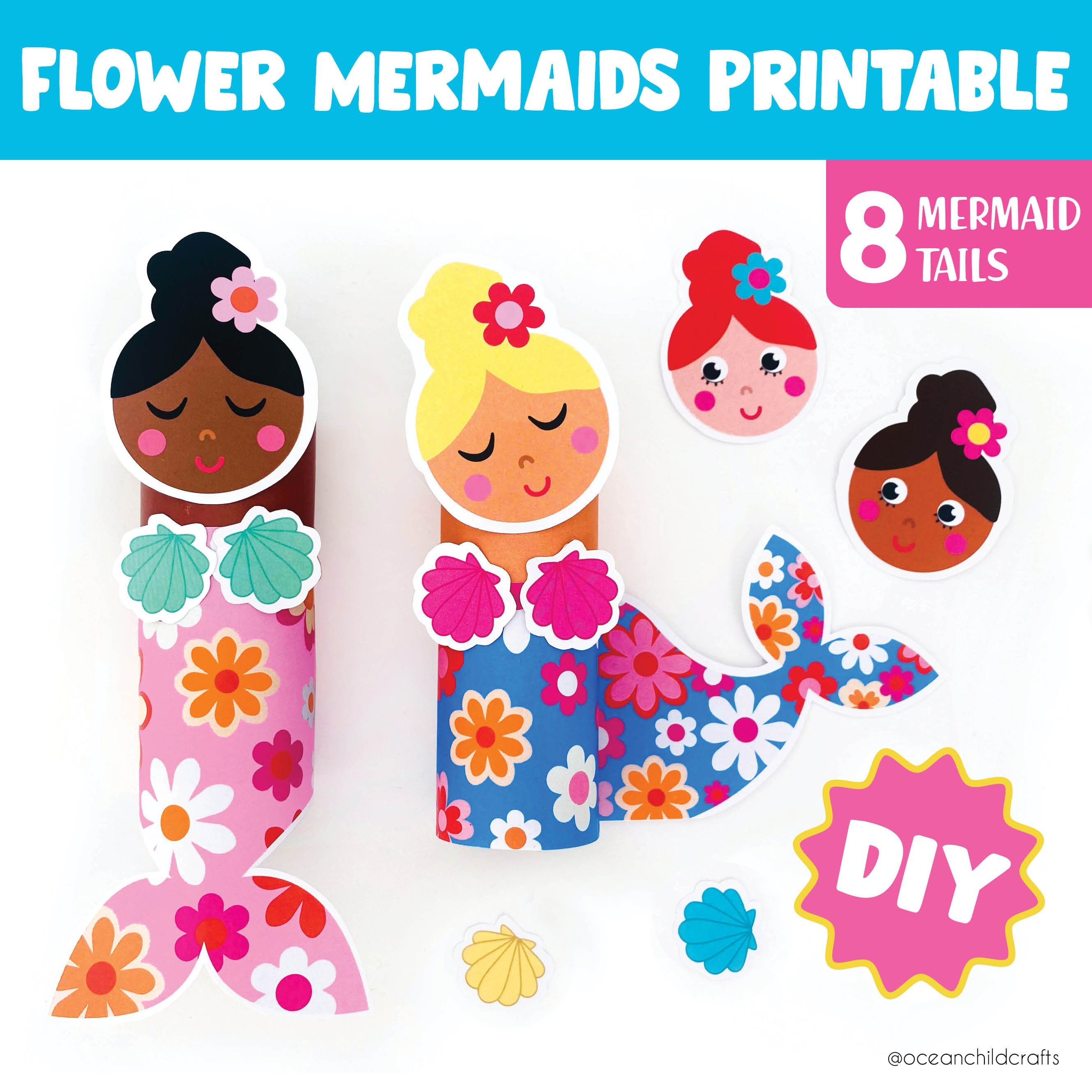 Mermaid Craft Printable Kids | Paper Roll Mermaid Activity & Coloring ...