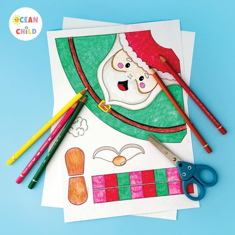 Printable Santa Craft + Coloring Page | Christmas Kids Activity Print ...