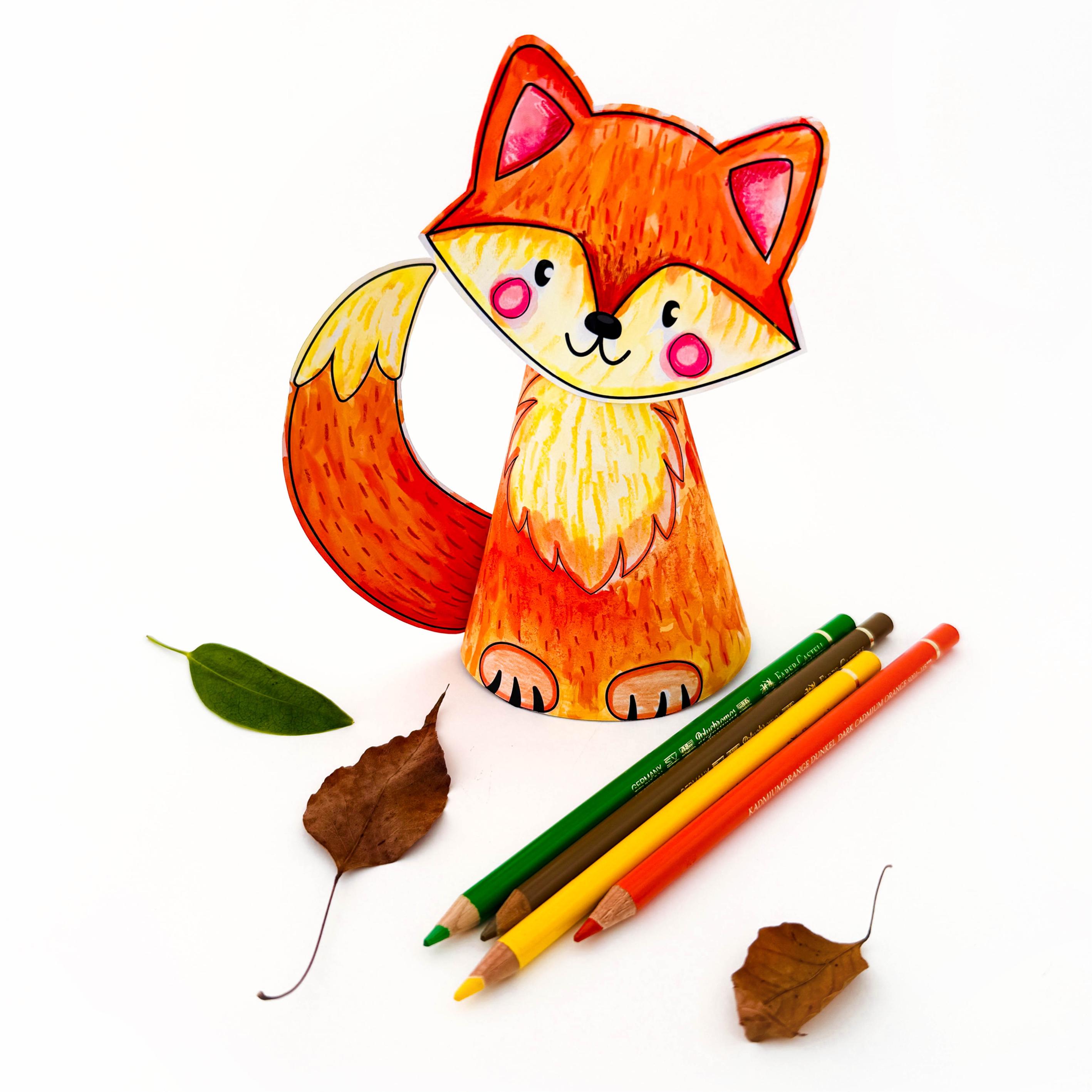 Fox Craft Printable Fall Woodland Animal Activity, Kids Coloring & Cut ...