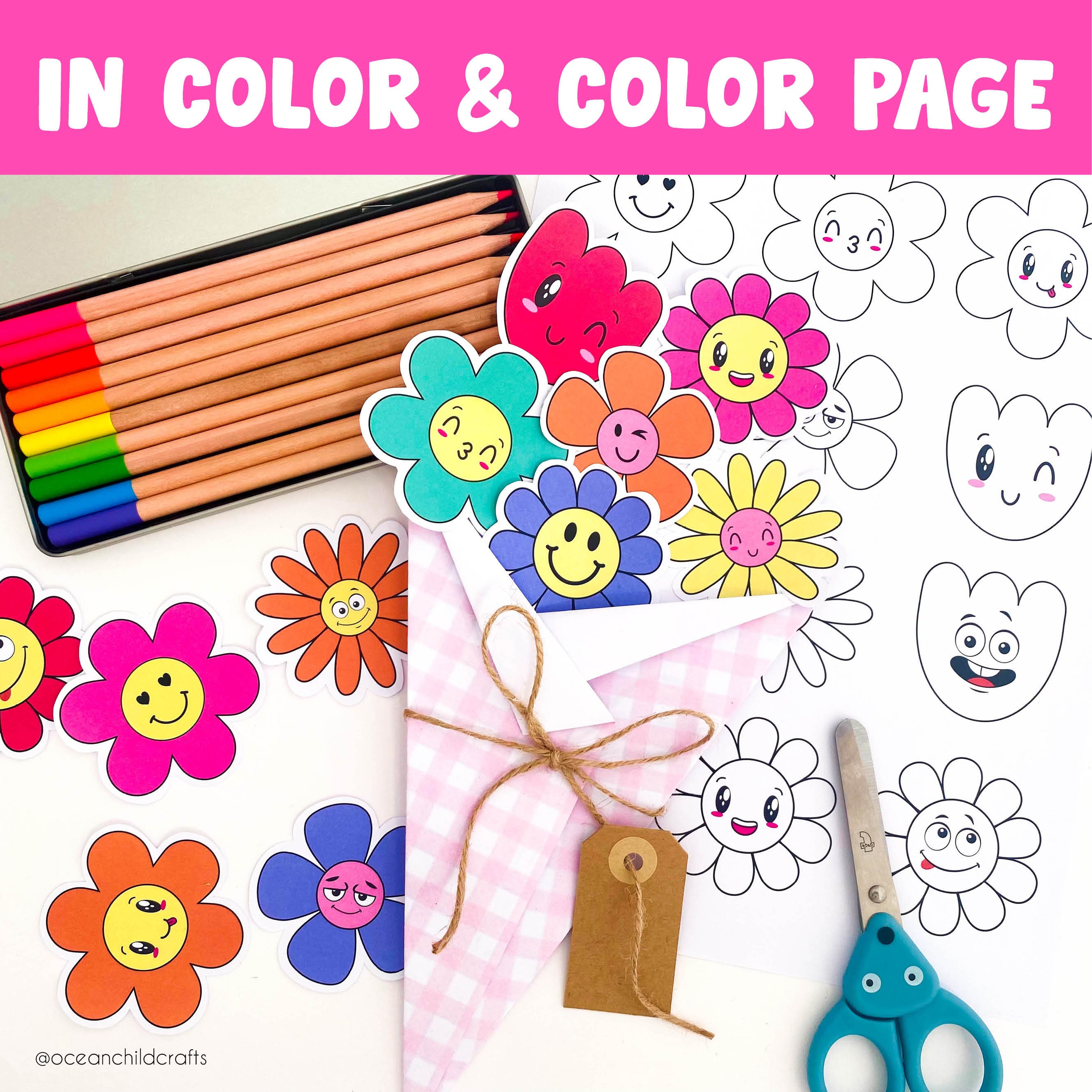 Printable Coloring Flower Bouquet DIY Gift Flowers Craft Kids Template ...