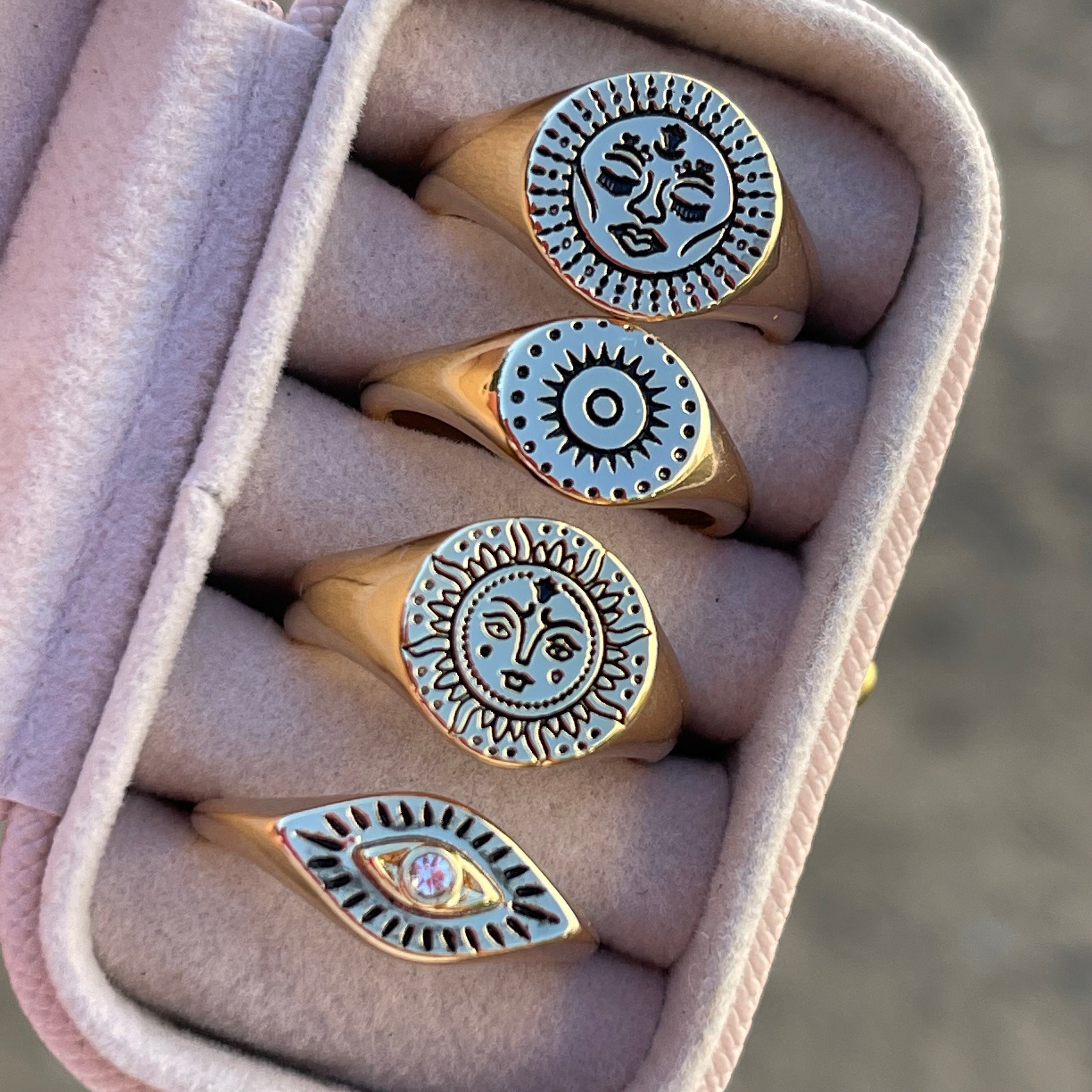 Aesthetic Ring 18K Gold Plated Sun Ring Face Ring Punk - Etsy