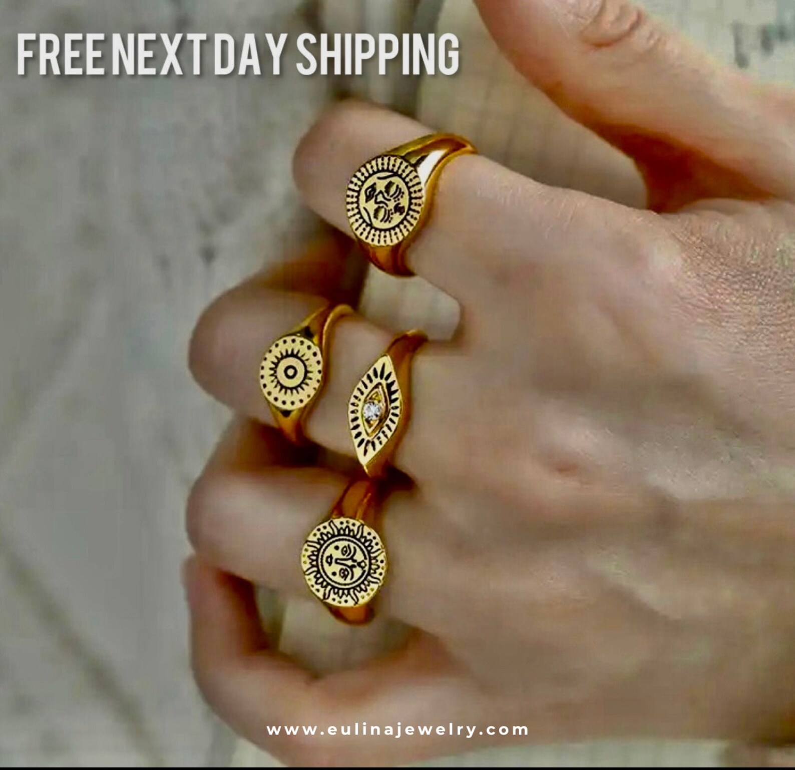 Aesthetic Ring 18K Gold Plated Sun Ring Face Ring Punk - Etsy