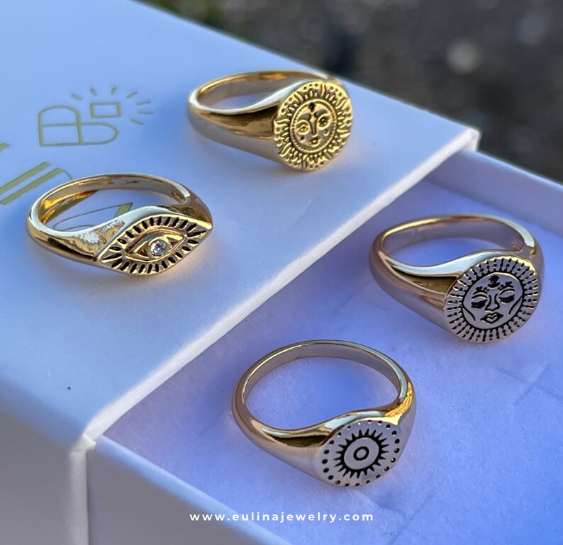 Aesthetic Ring 18K Gold Plated Sun Ring Face Ring Punk - Etsy