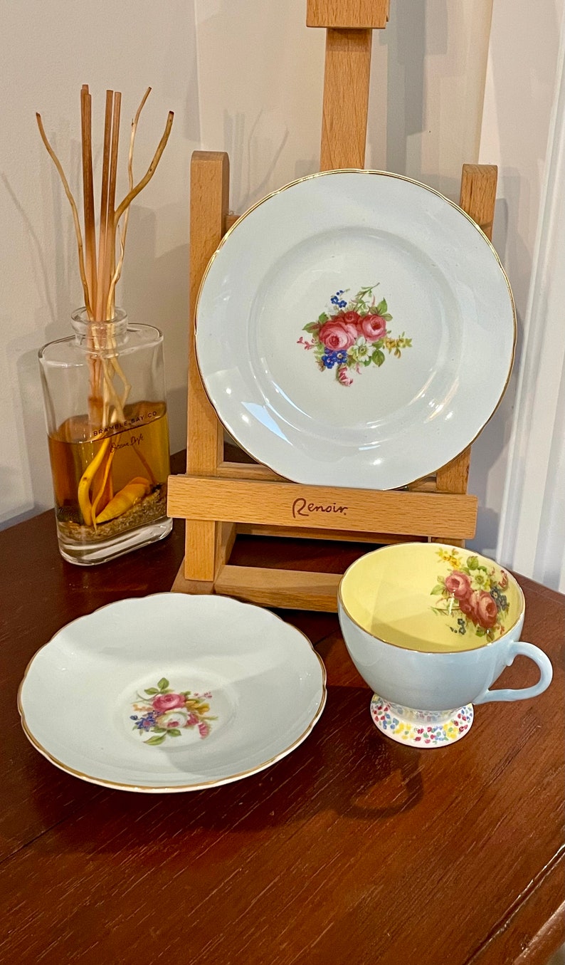 Old Foley Blue, Green & Cream With Yellow Floral Trios - Etsy