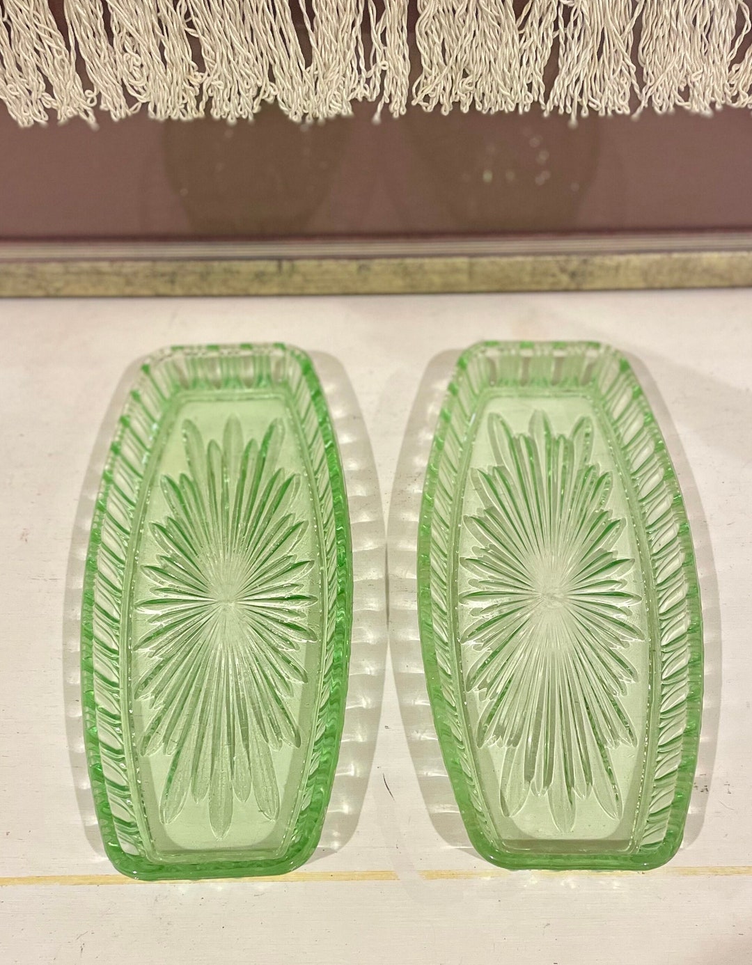 Green Depression Glass Trays - Etsy