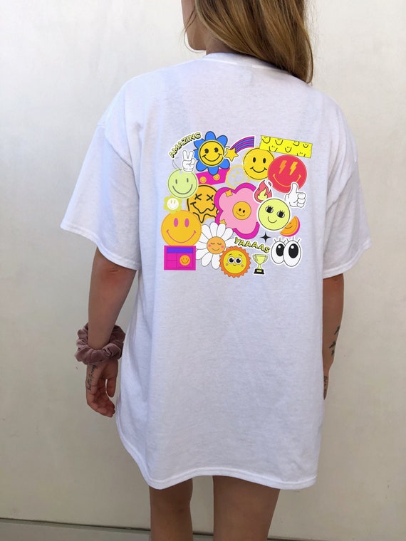 Smiley Face Shirt Oversized Shirt Retro Shirt Retro Stickers - Etsy