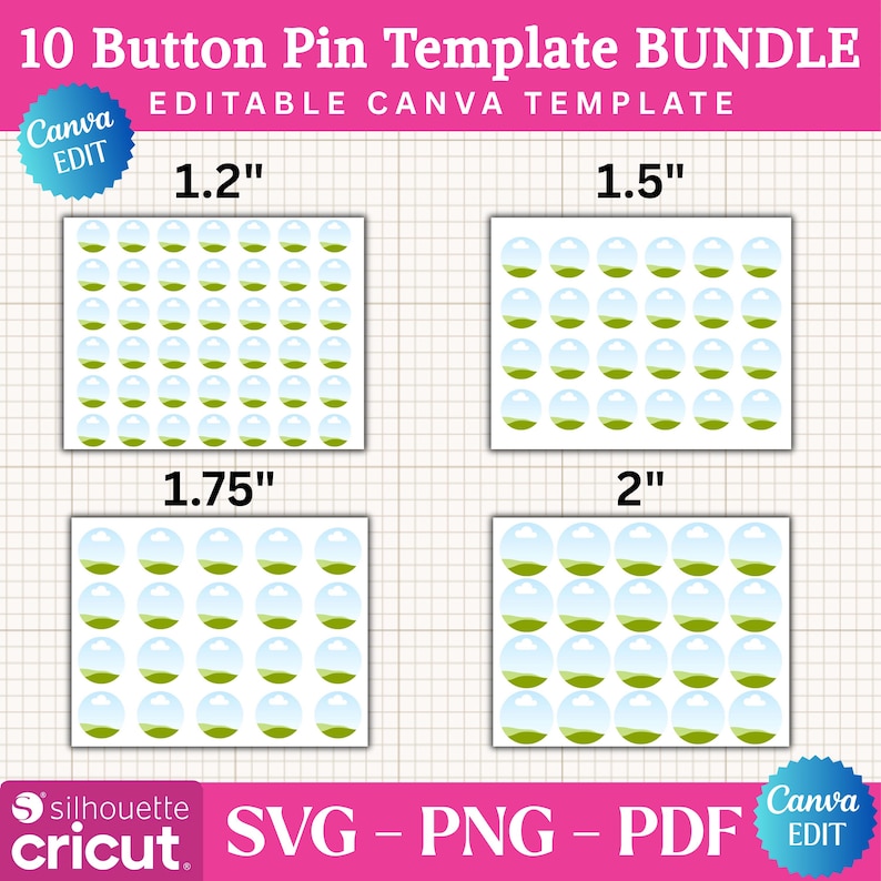 Button Pin Template Bundle, Button Pin Svg, Button Badge, Circle Labels ...