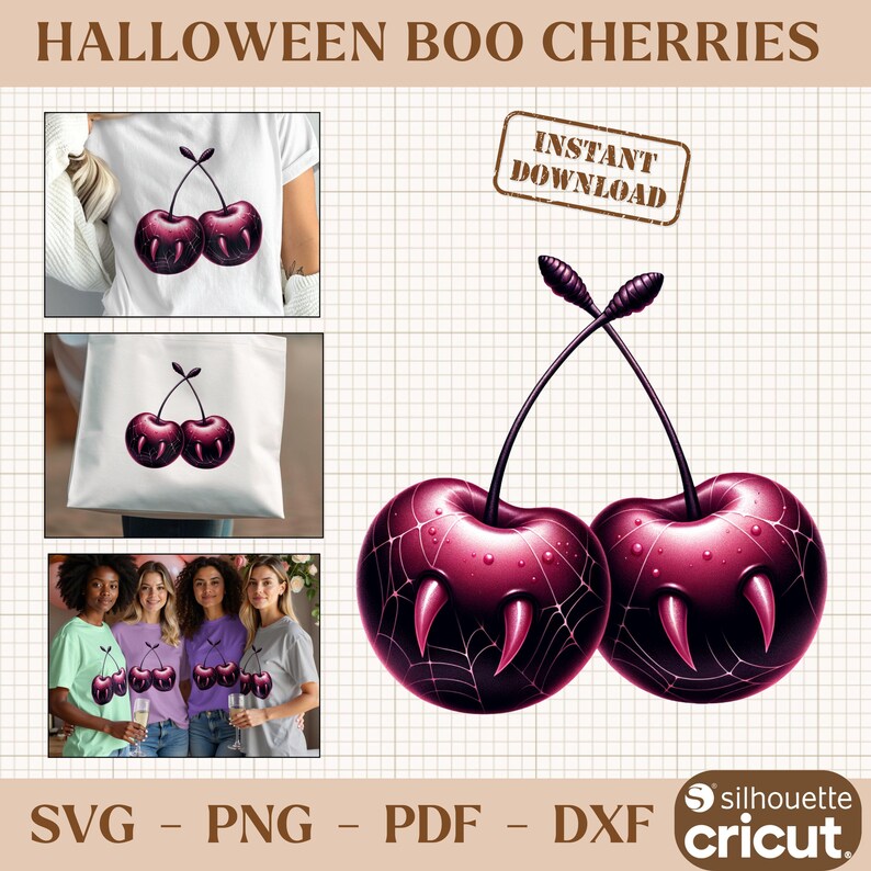 Vampire Cherry SVG, Spooky Cherry PNG, Halloween Clipart, Goth Cherry ...