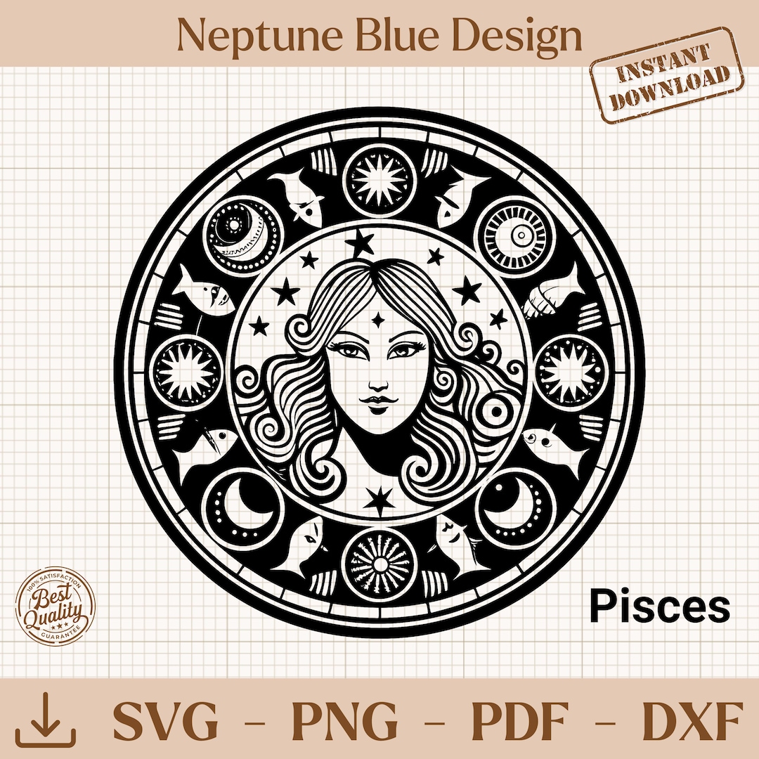 Pisces Zodiac SVG, Astrology PNG, Celestial Pisces Clipart, Stars Moon ...