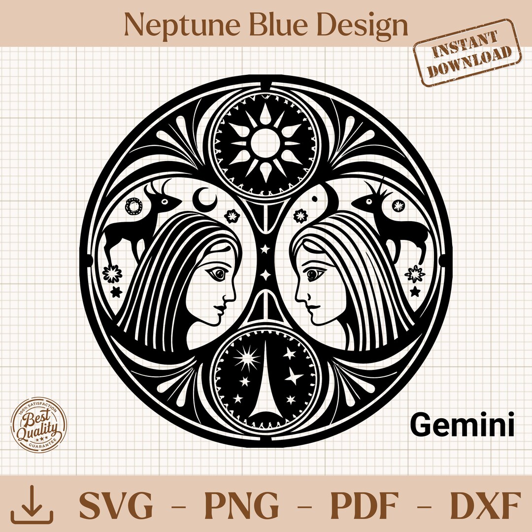 Zodiac Gemini SVG, Celestial PNG, Yin Yang Clipart, Astrology Theme SVG ...