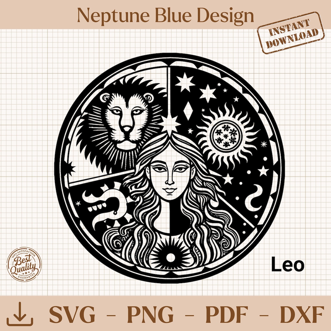 Zodiac Leo Svg, Leo Png Clipart, Moon Sun Stars Svg, Mystical Lady Svg ...