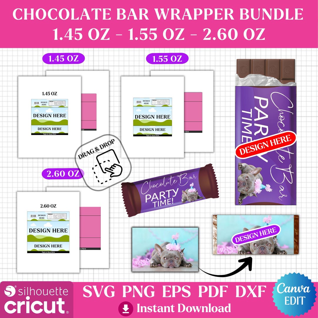 Chocolate Bar Wrappers Template Bundle, Editable Candy Bar Label, Canva ...