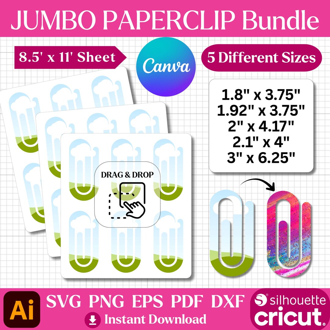 Jumbo Paperclip Template 8.5x11 - Bookmark SVG, Snack Clip SVG ...