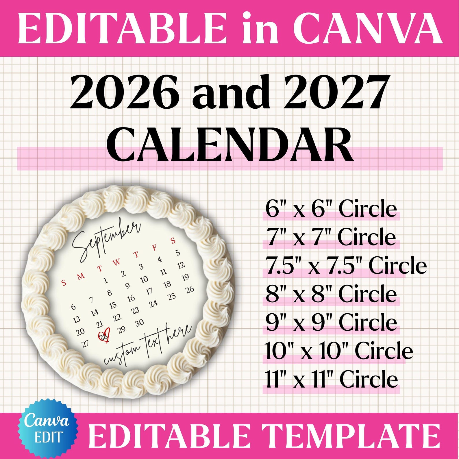 Burn Away Cake Topper Bundle, Calendar Digital, Editable Calendar 2026 ...