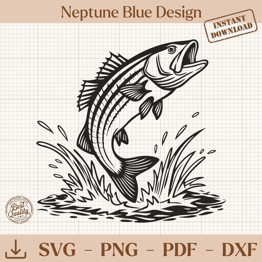 Striped Bass Svg, Striper Png, Fishing Clipart, Bass Fish Svg, Striped ...