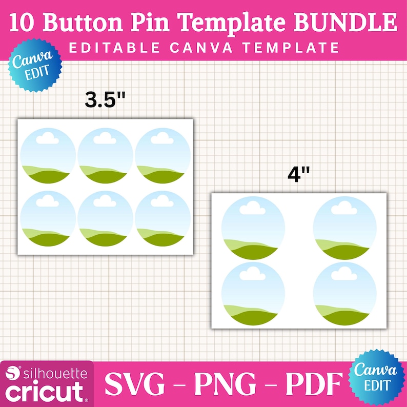 Button Pin Template Bundle, Button Pin Svg, Button Badge, Circle Labels, Editable Canva Template ...