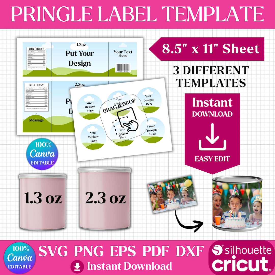 Pringle Label Template SVG, Chip Can Label PNG, Editable Birthday ...