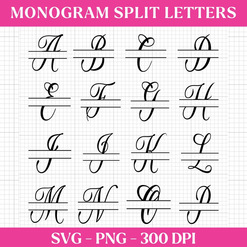 Monogram Split Letter SVG, PNG, Split Letter SVG Files, Monogram Alphabet Frame, Cut File for ...
