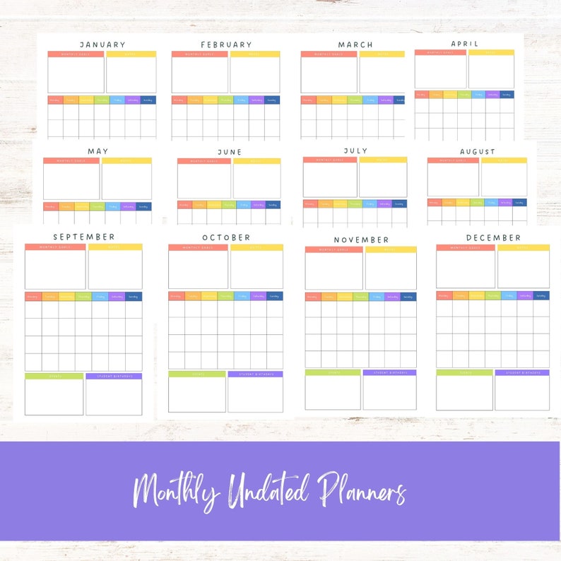 Digital & Printable Teacher Planner-rainbow Teacher Planner-rainbow ...