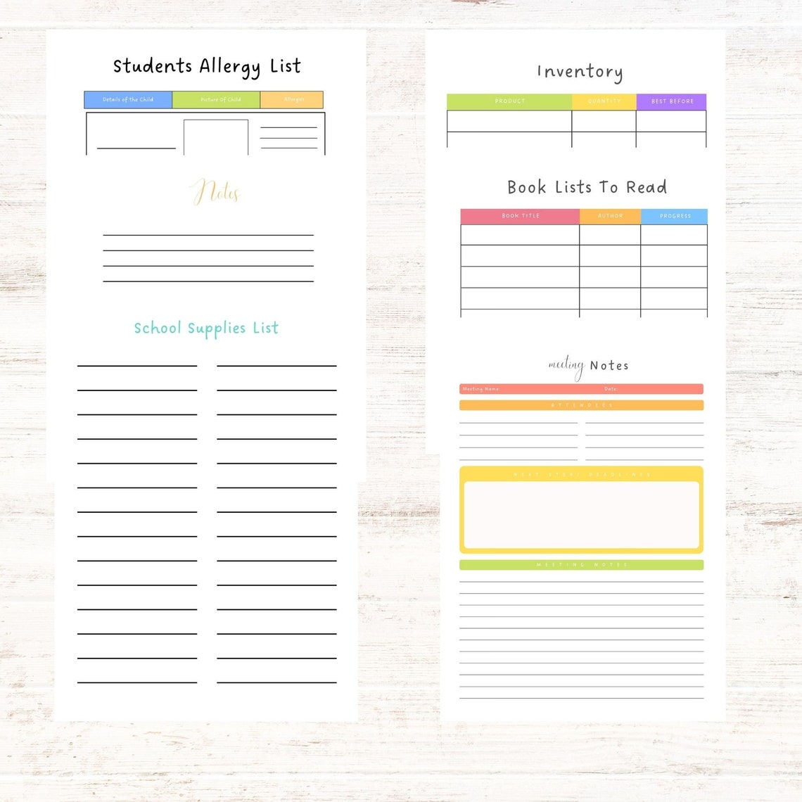 Digital & Printable Teacher Planner-rainbow Teacher Planner-rainbow ...