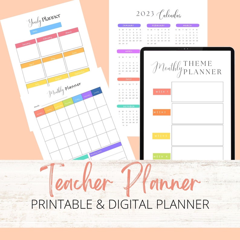 Digital & Printable Teacher Planner-rainbow Teacher Planner-rainbow ...