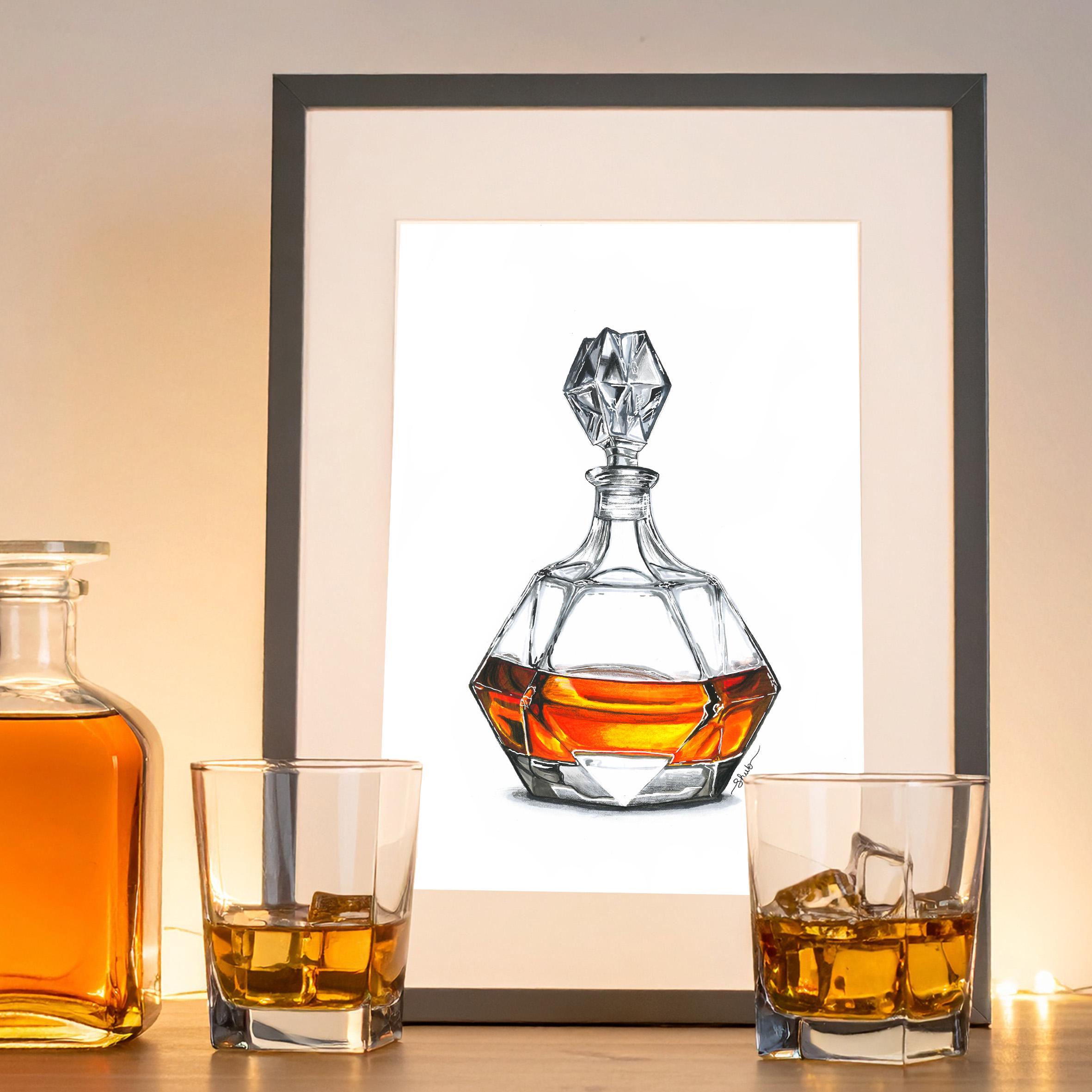 Printable Whiskey Bottle Art – Crystal Decanter Marker Illustration ...