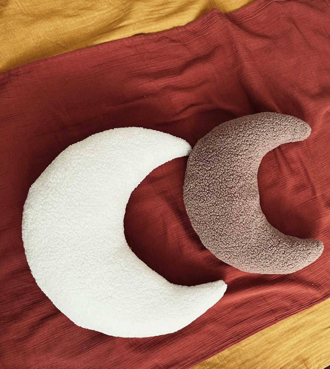 Soft Crescent Moon Pillow – Cozy Lunar Sherpa Cushion for Nursery and ...