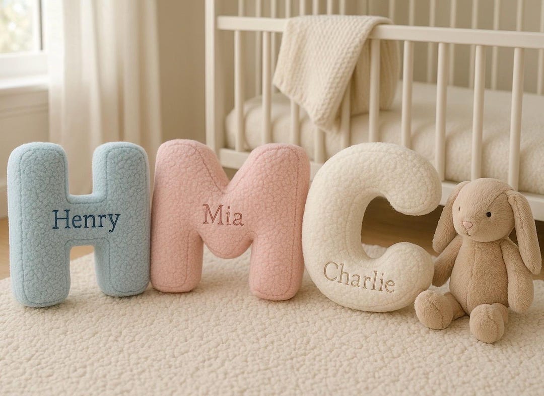 Teddy Letter Pillow With Embroidery , Personalized Alphabet Cushion for ...