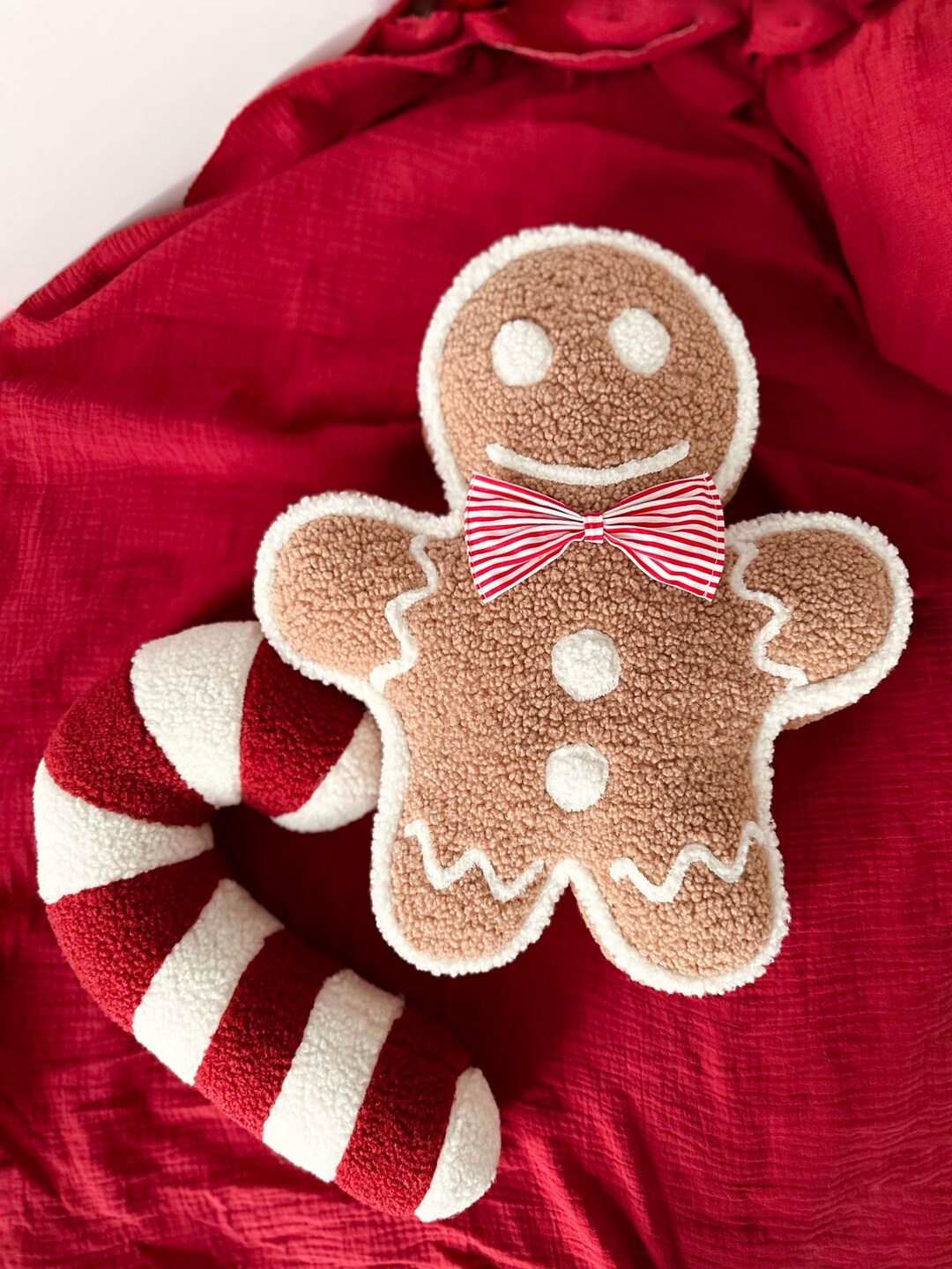 Handmade Gingerbread Man Pillow: Teddy Fabric Christmas Decor - Etsy