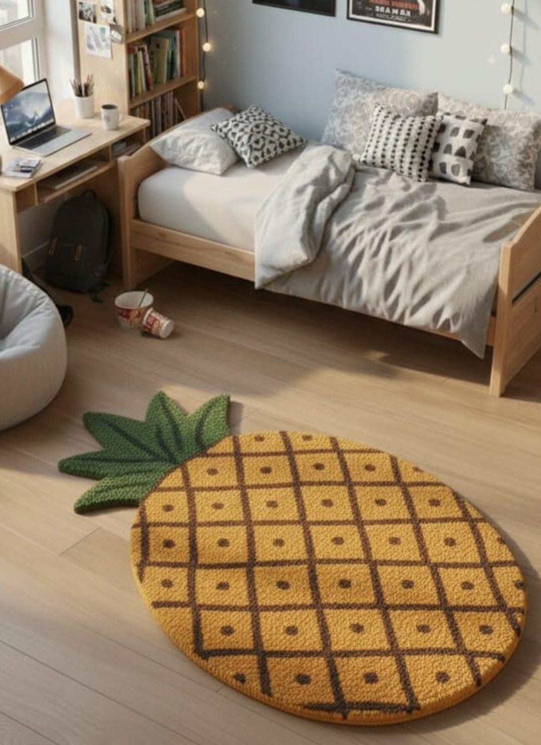 Hand-tufted Wool Pineapple Rug, Tropical Decor - Etsy