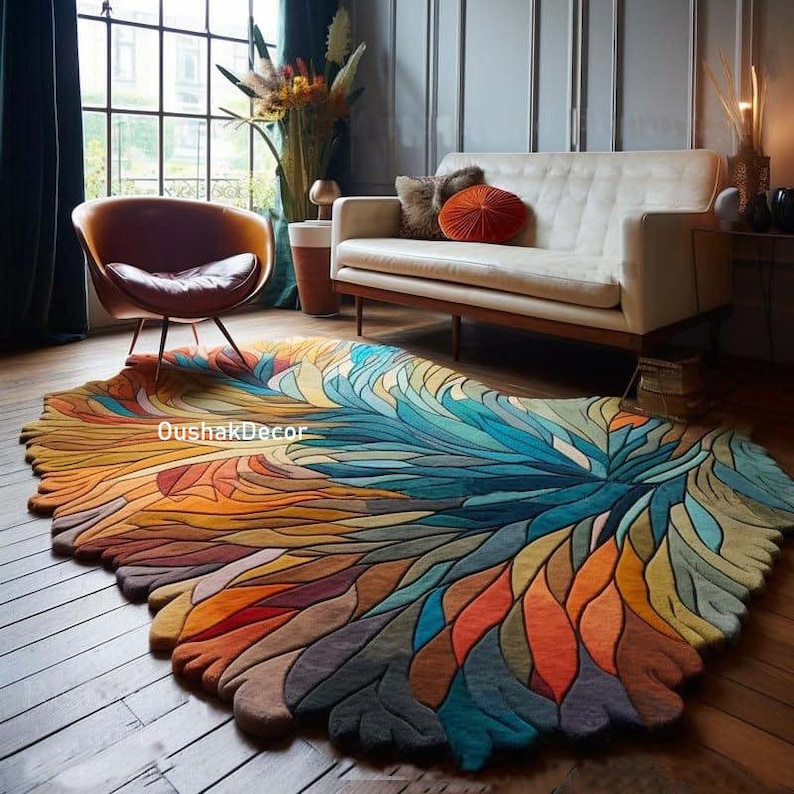 Hand Tufted Wool Rug | Irregular Shape Abstract Area Rug | Multi-color ...