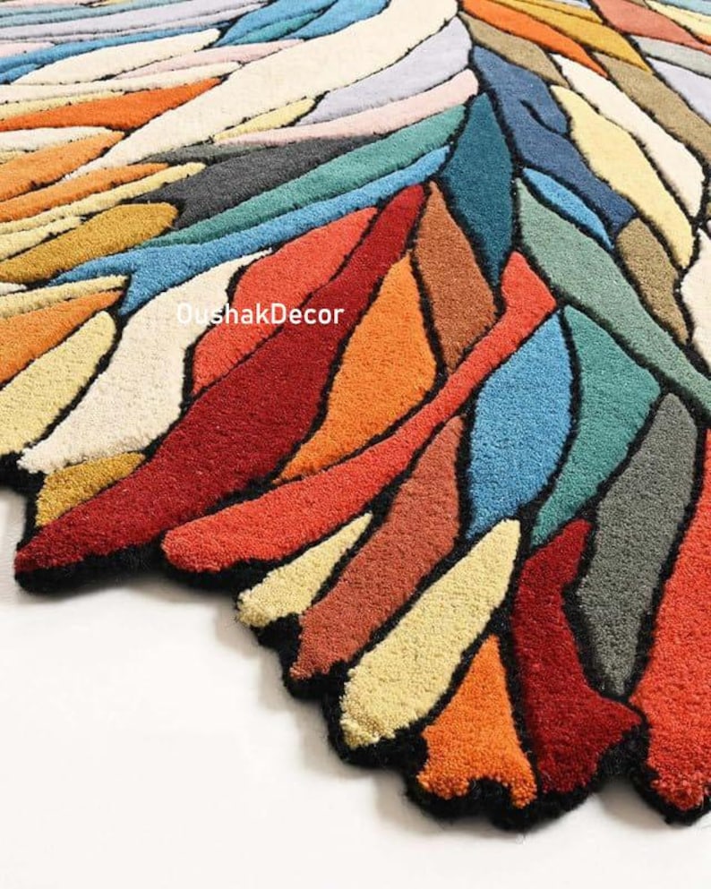 Hand Tufted Wool Rug | Irregular Shape Abstract Area Rug | Multi-color ...