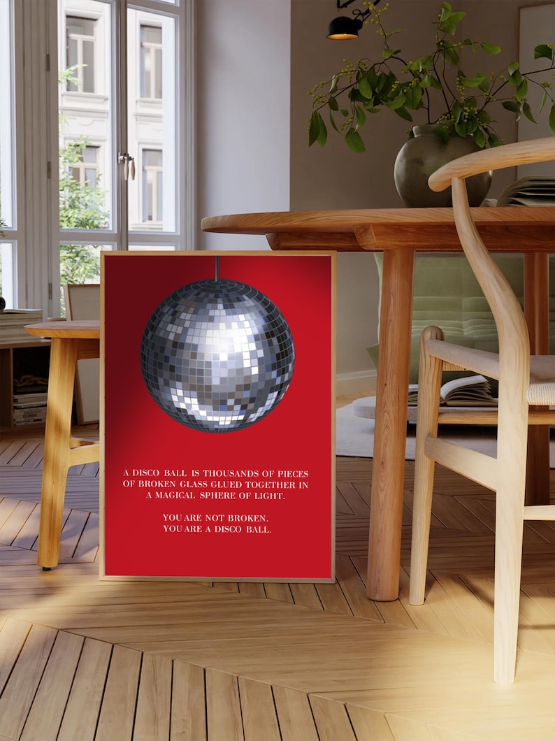 Red Disco Ball Inspirational Poster – Funky Home Decor (digital ...