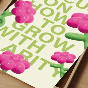 3D Floral Motivational Poster Bright Pink Flower Wall Art Modern Decor ...