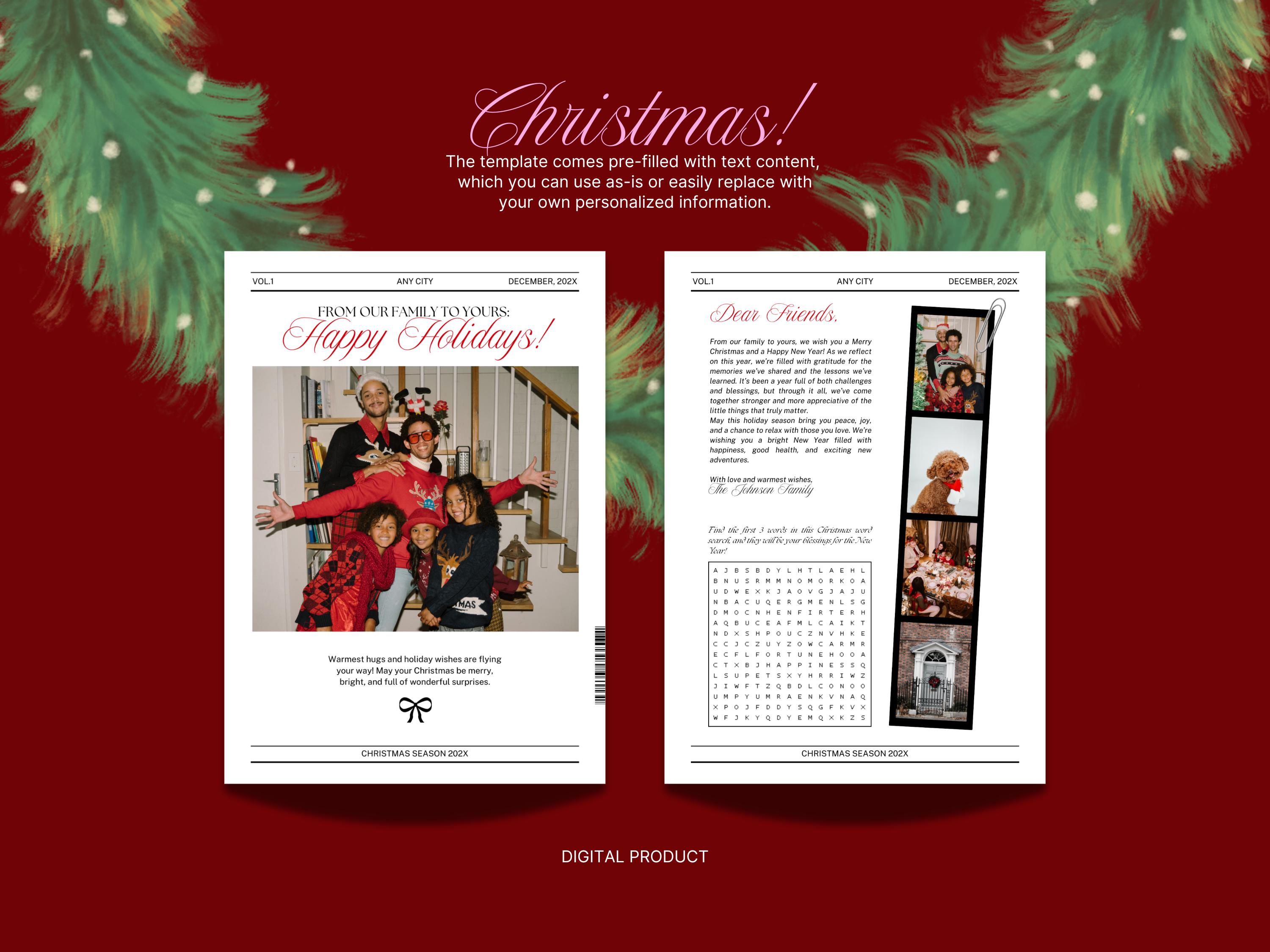 Personalized Christmas Newspaper Card Template Customizable Holiday ...