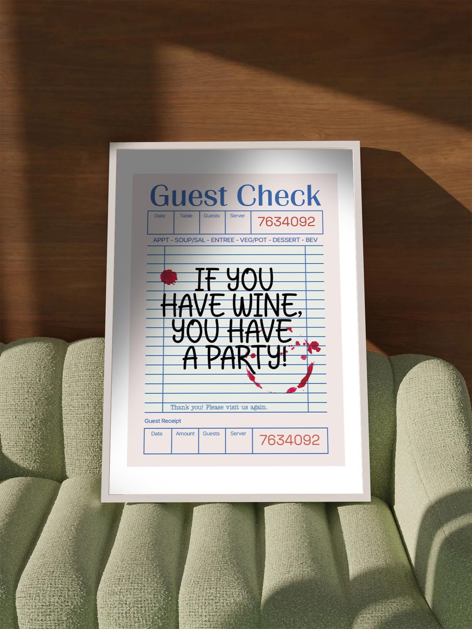 Guest Check Print, If You Have Wine, You Have a Party, Poster Guest ...