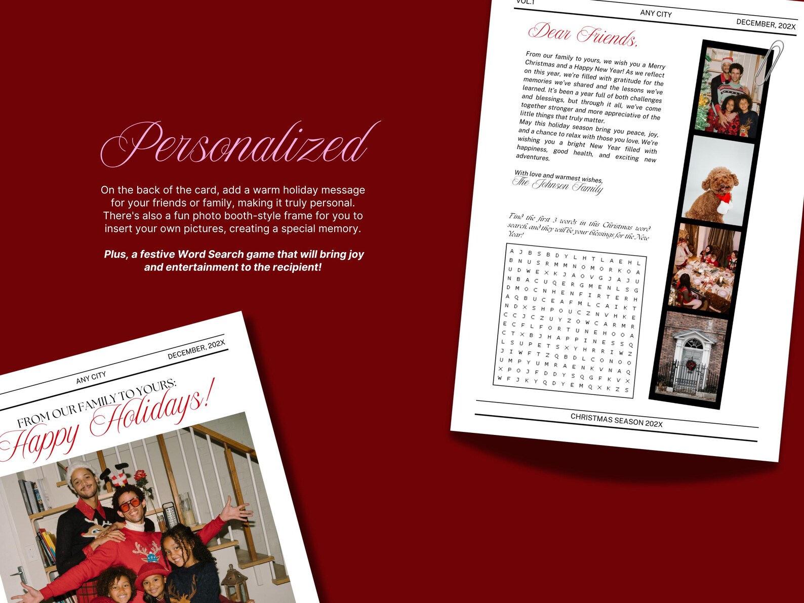 Personalized Christmas Newspaper Card Template Customizable Holiday ...